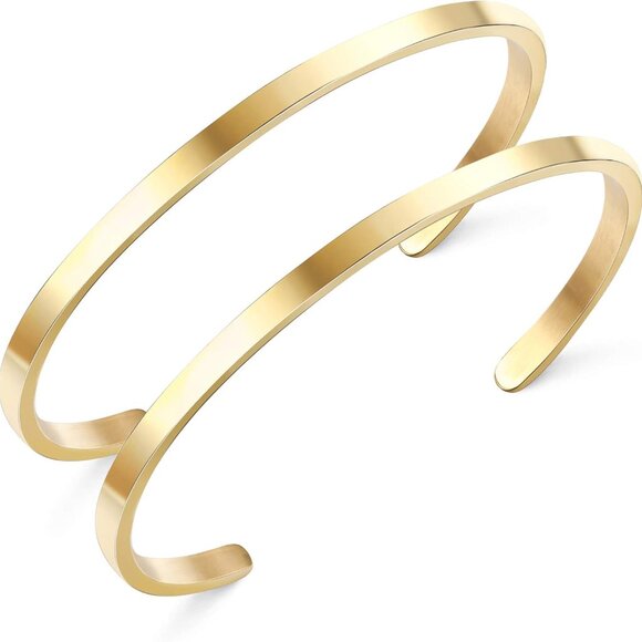 Jewelry | 2 Pcs Gold Thin Cuff Bracelet For Him And Her 18k Gold Plated ...